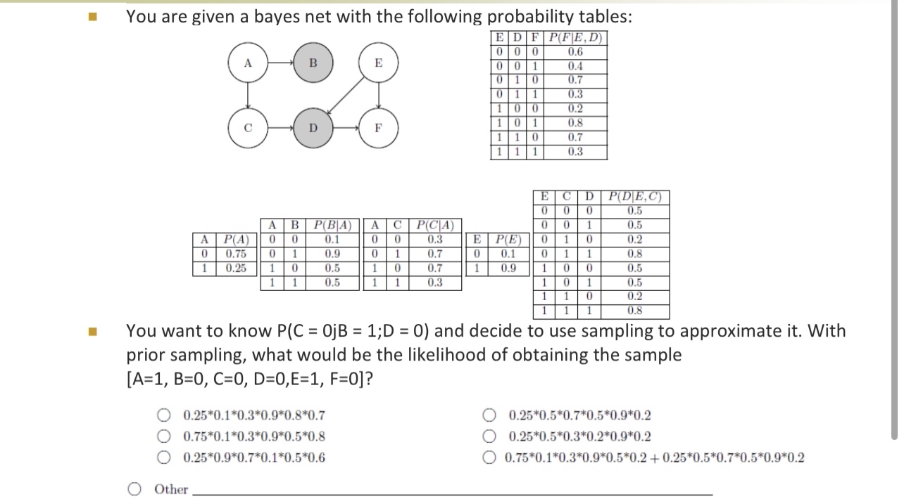 Solved You are given a bayes net with the following | Chegg.com