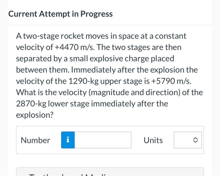 Solved A two-stage rocket moves in space at a constant | Chegg.com
