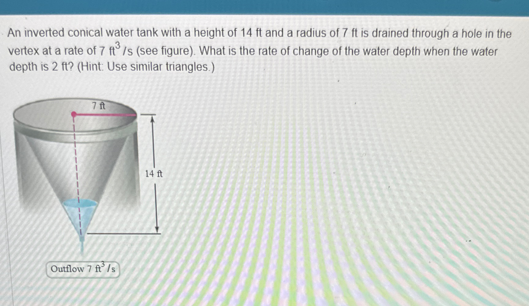 Solved An inverted conical water tank with a height of 14ft | Chegg.com