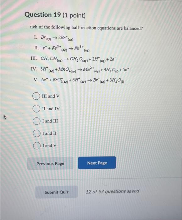 Solved lich of the following half-reaction equations are | Chegg.com