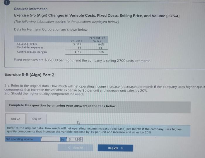 Solved Required informotion Exercise 5.5 (Algo) Changes in | Chegg.com