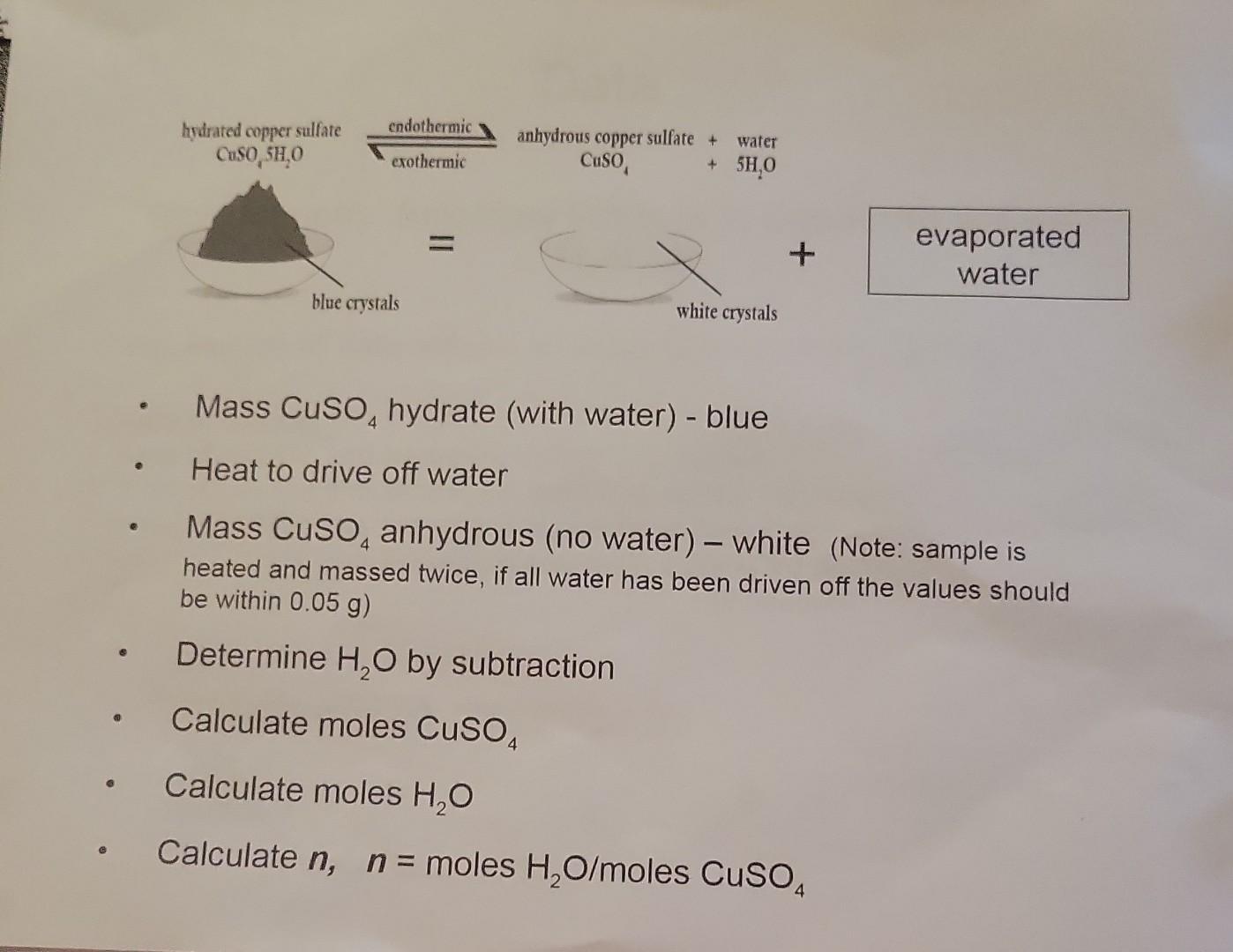 Solved 4. Mass of water in the copper(II) sulfate ⋅n hydrate | Chegg.com