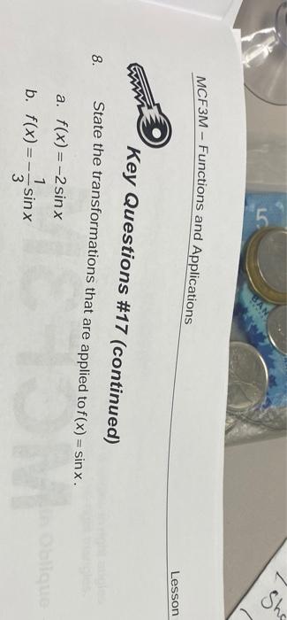 Solved MCF3M - Functions and Applications Lesson Key | Chegg.com