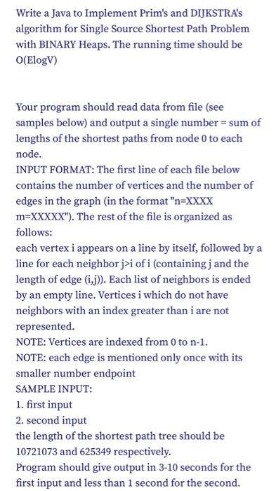 Write a Java to Implement Prim's and DIJKSTRA's | Chegg.com Write a Java to Implement Prim's and DIJKSTRA's | Chegg.com