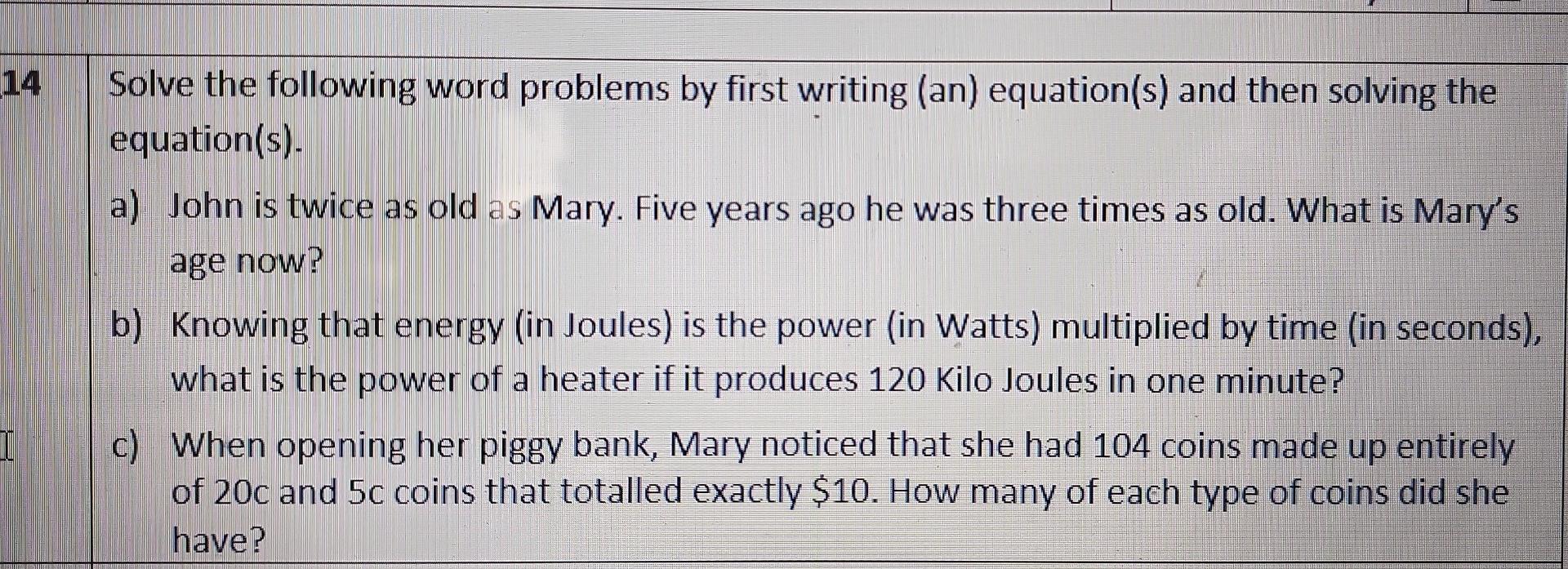 Solved 14 Solve the following word problems by first writing | Chegg.com