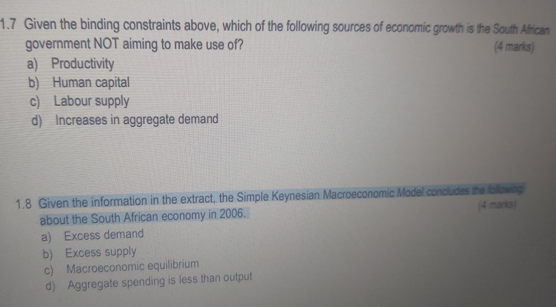 Solved 1.7 Given the binding constraints above, which of the | Chegg.com