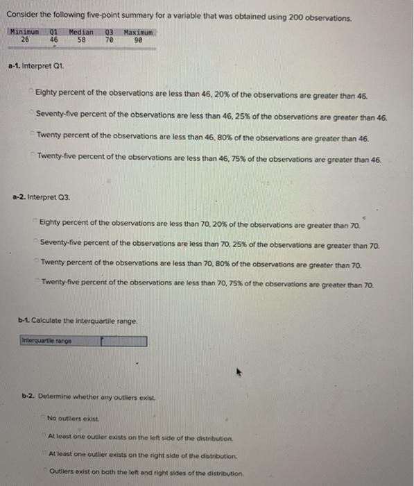 Solved Consider The Following Five point Summary For A Chegg