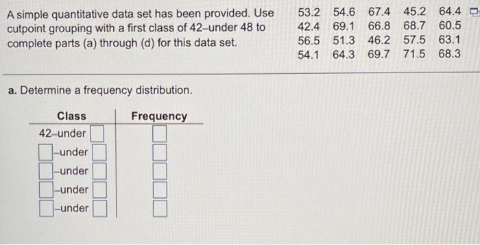 Solved A simple quantitative data set has been provided. Use | Chegg.com