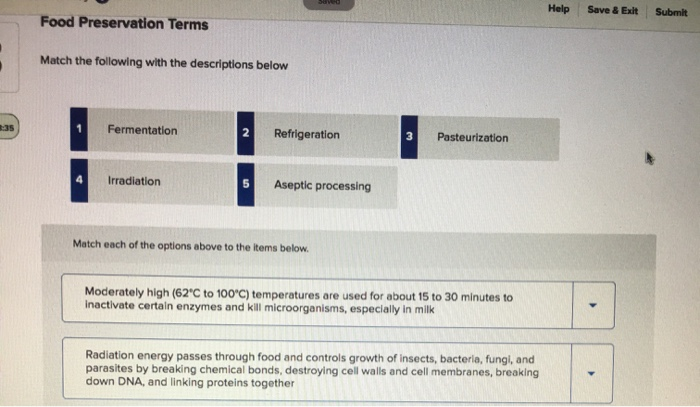 Solved Help Save & Exit Submit Food Preservation Terms Match | Chegg.com
