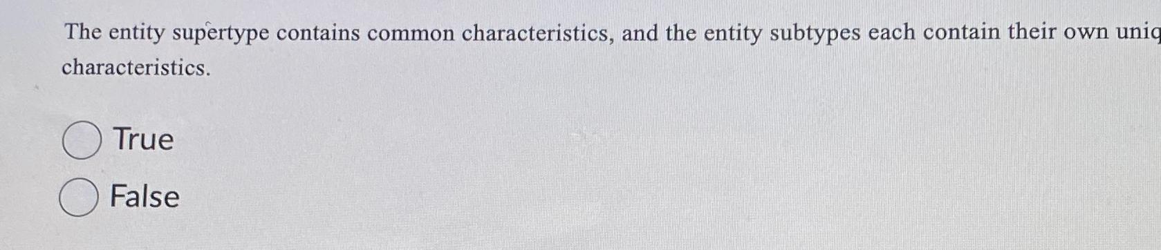 Solved The entity supertype contains common characteristics, | Chegg.com