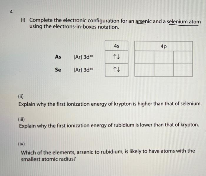 Solved (i) Complete the electronic configuration for an | Chegg.com
