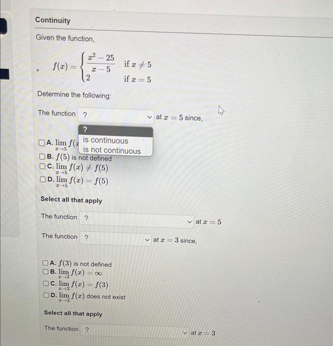 Solved Given the function, f(x)={x−5x2−252 if x =5 if x=5 | Chegg.com