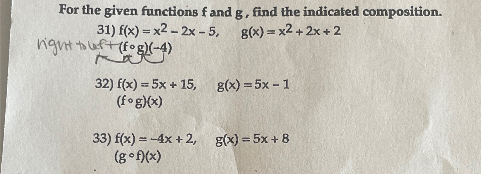 Solved For the given functions f ﻿and g, ﻿find the indicated | Chegg.com