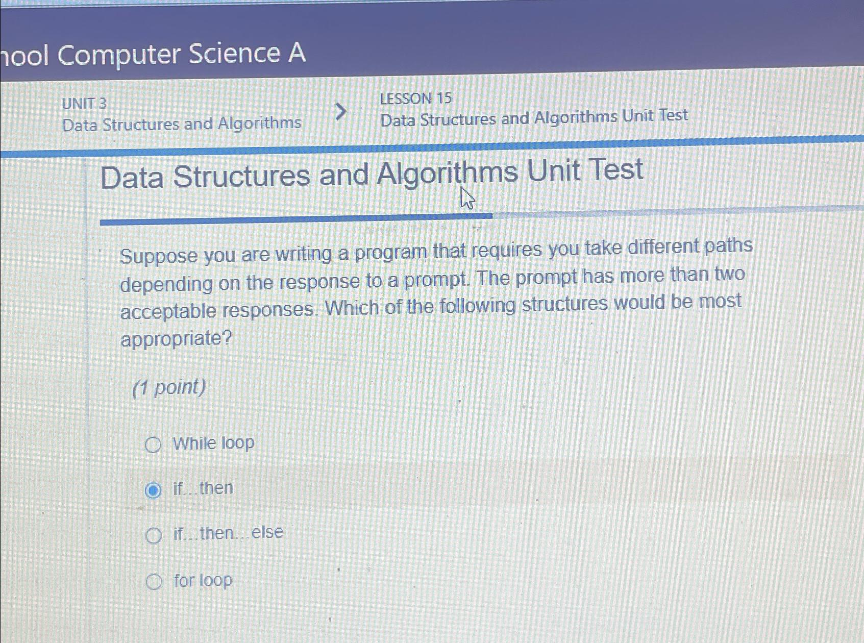 Solved 1ool Computer Science AUNIT 3LESSON 15Data Structures | Chegg.com