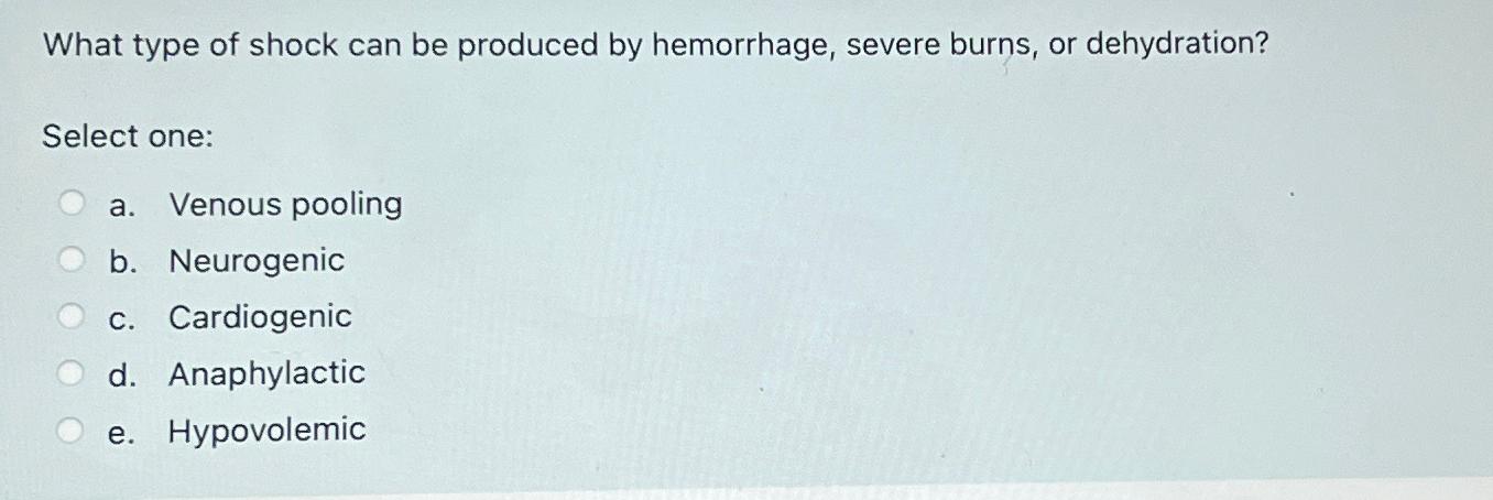 Solved What type of shock can be produced by hemorrhage, | Chegg.com