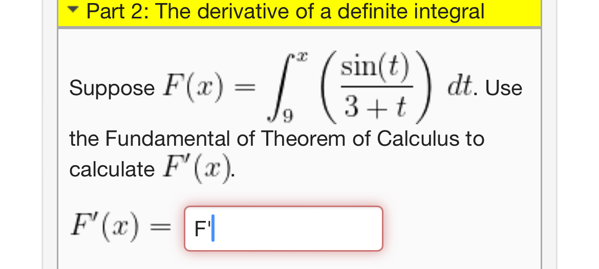 Solved Part 2: The derivative of a definite integralSuppose | Chegg.com