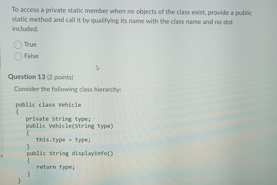 Solved To access a private static member when no objects of | Chegg.com