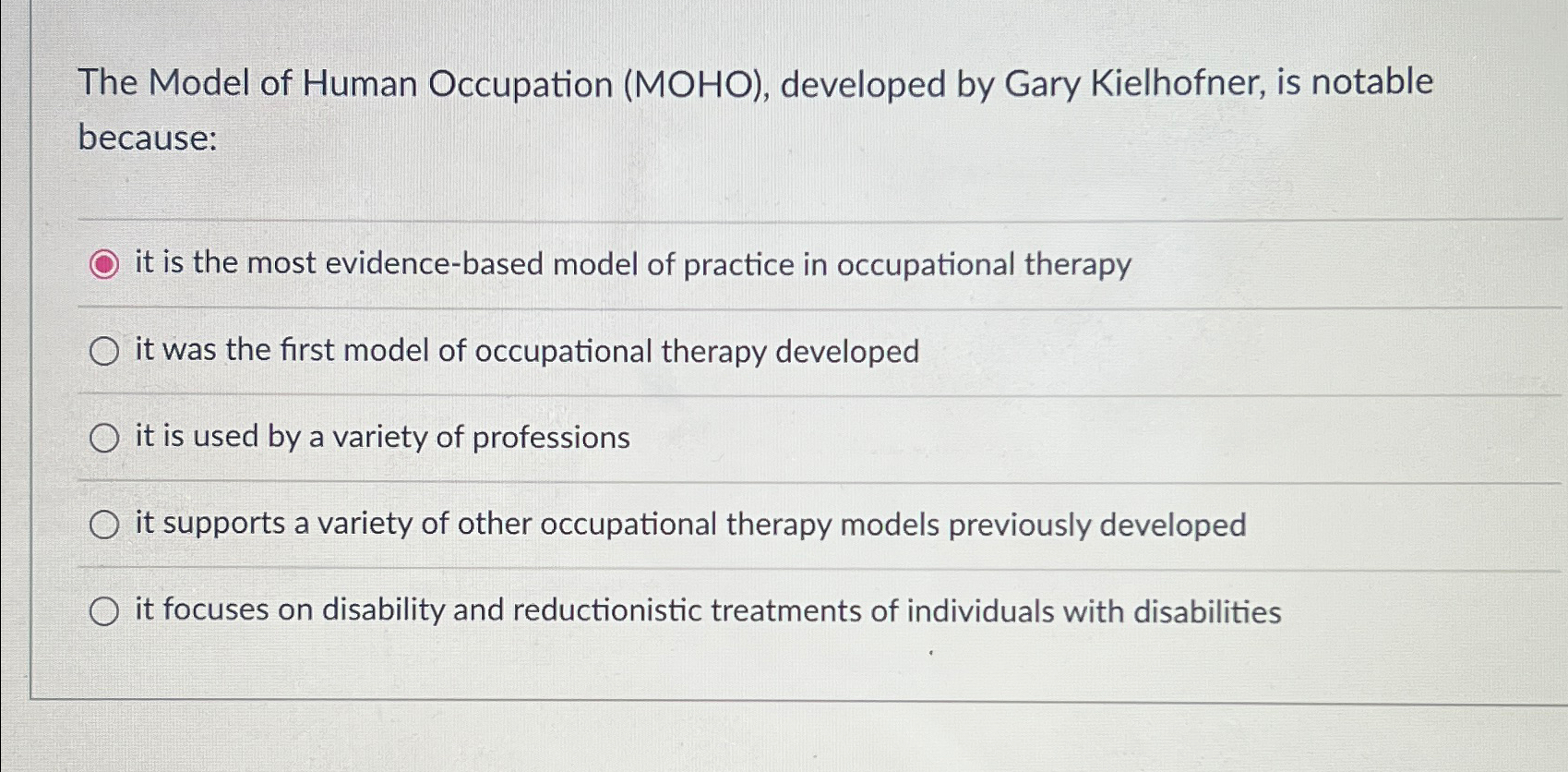 Solved The Model of Human Occupation (MOHO), ﻿developed by | Chegg.com