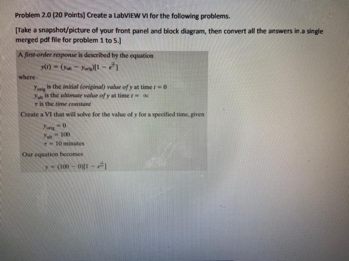 Solved Problem 2.0 (20 Points) Create a LabVIEW Vi for the | Chegg.com
