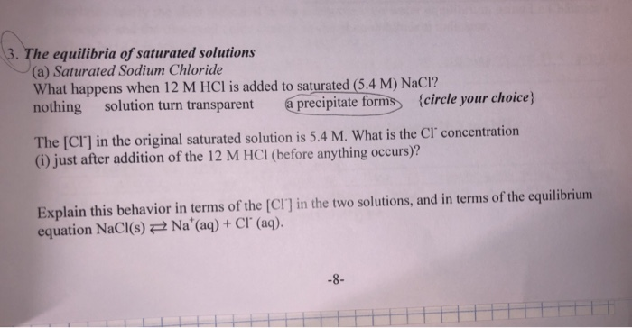 Solved 3. The equilibria of saturated solutions (a) | Chegg.com