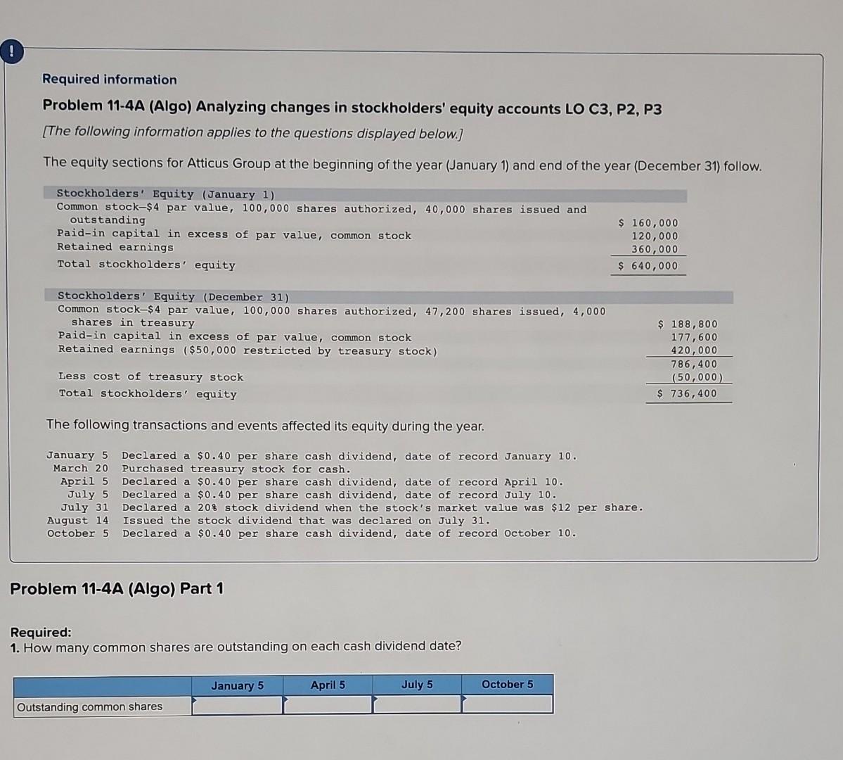 Solved Problem 11-4A (Algo) Analyzing changes in | Chegg.com
