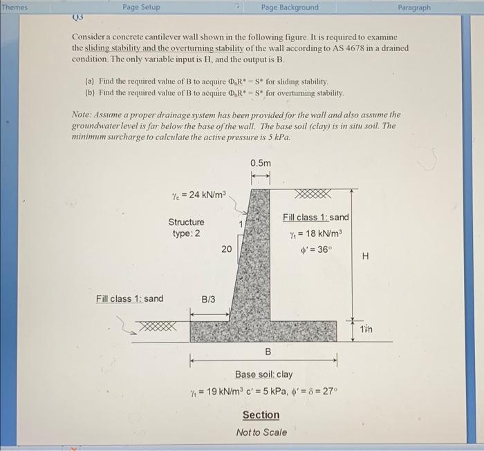 Solved Consider a concrete cantilever wall shown in the | Chegg.com
