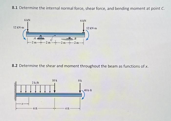 Solved 8 1 Determine The Internal Normal Force Shear Force