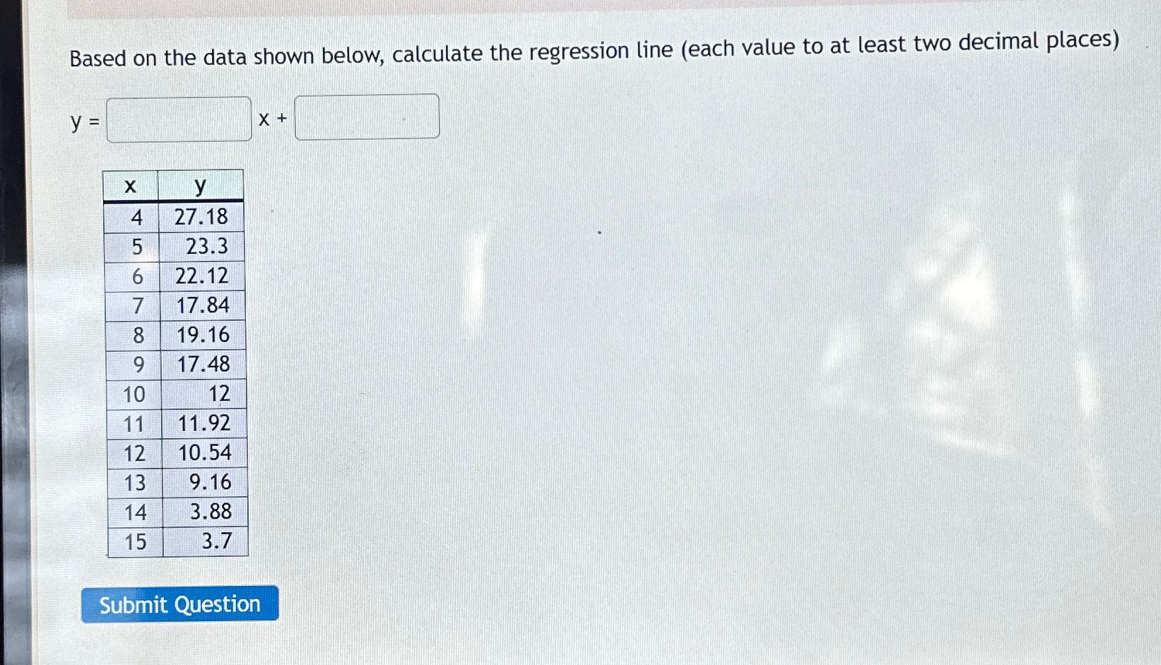 Solved Based on the data shown below, calculate the | Chegg.com