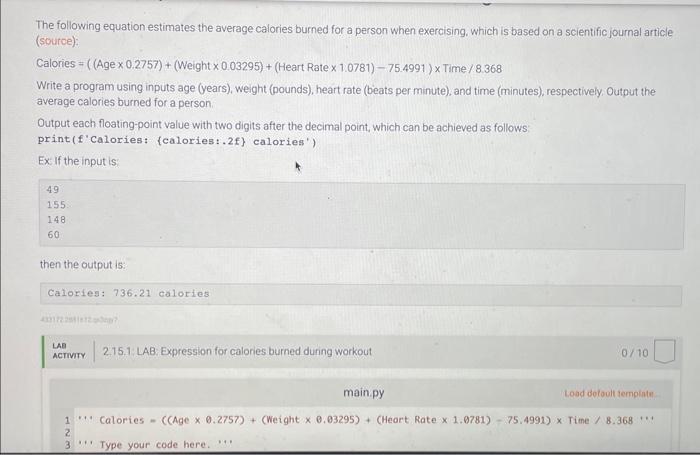 Solved The following equation estimates the average calories | Chegg.com