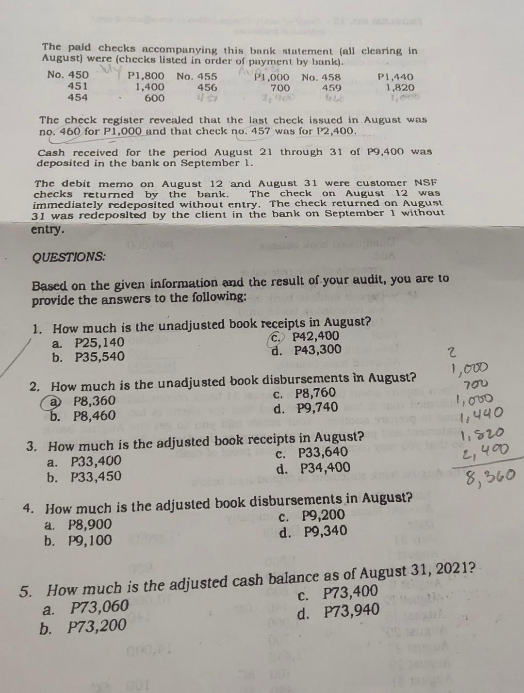Solved PROBLEM NO. 12 - Proof of cash; Computation of | Chegg.com