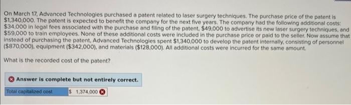 Solved On March 17. Advanced Technologies purchased a patent | Chegg.com