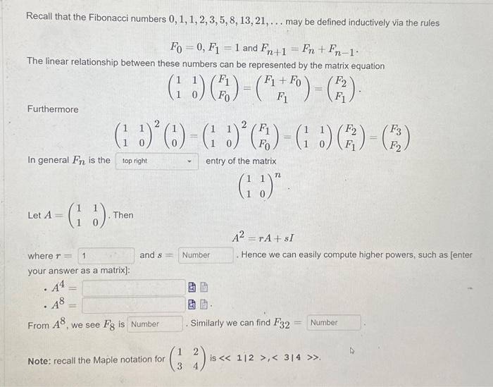 Recall that the Fibonacci numbers 0, 1, 1, 2, 3, 5, | Chegg.com