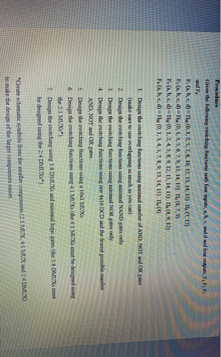 Procedure Given the following switching functions | Chegg.com