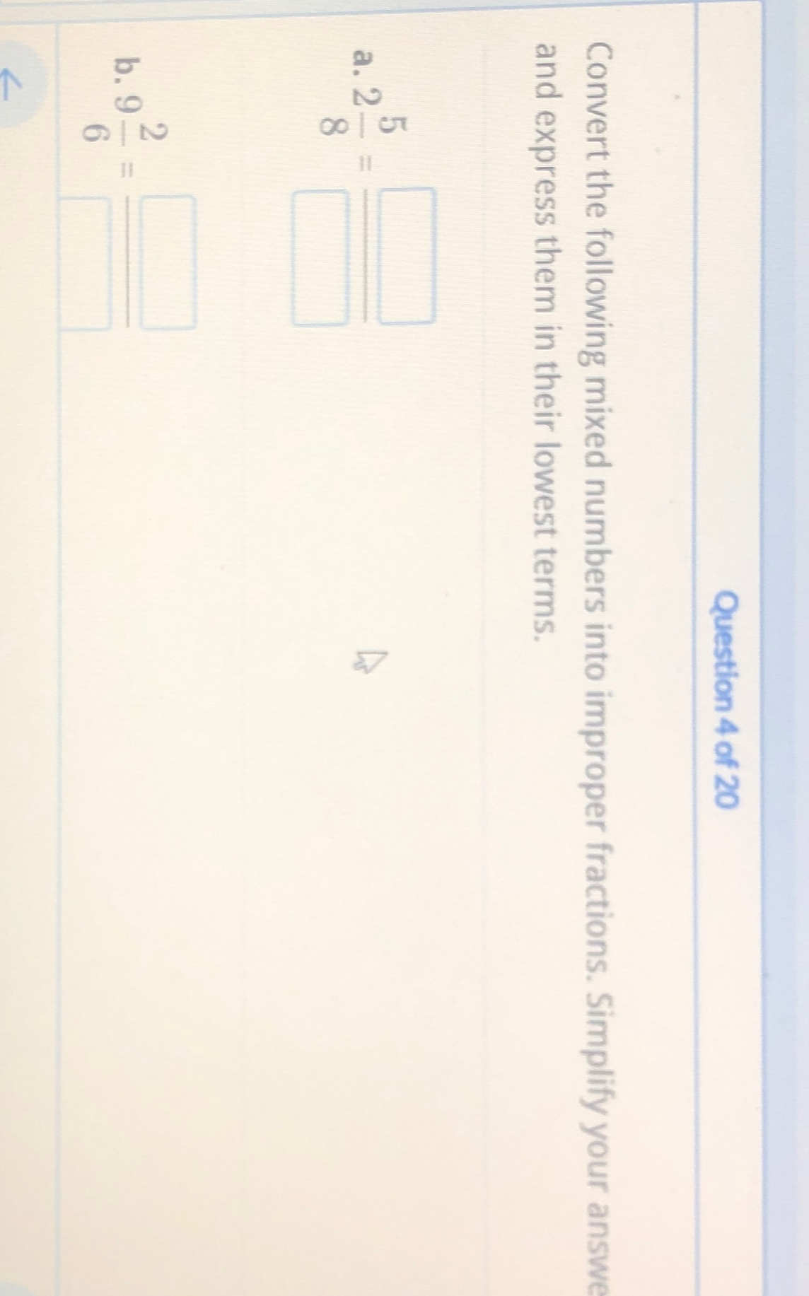 Solved Question 4 ﻿of 20Convert the following mixed numbers | Chegg.com