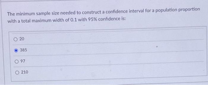 Solved The minimum sample size needed to construct a | Chegg.com