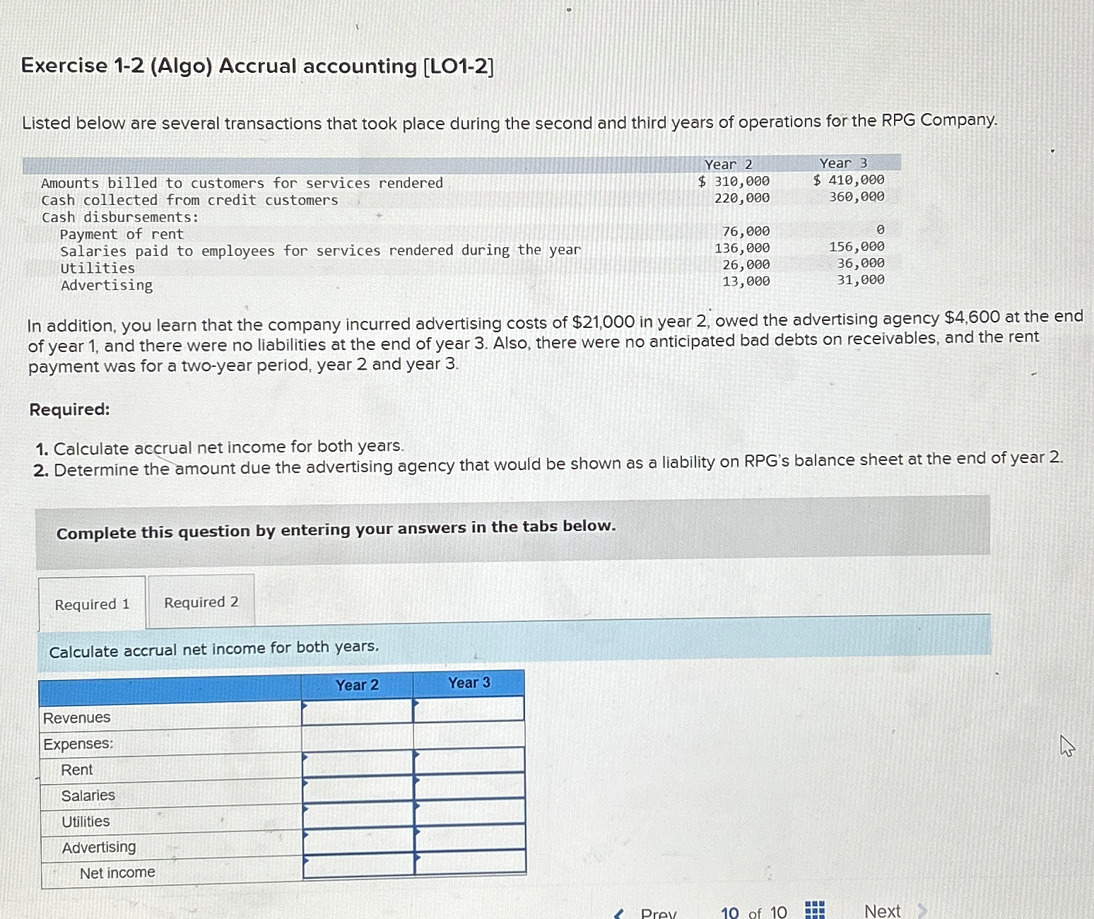 Solved Exercise 1-2 (Algo) ﻿Accrual accounting [LO1-2]Listed | Chegg.com
