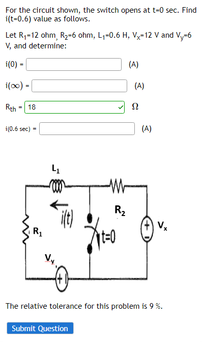 Solved For the circuit shown, the switch opens at t=0sec. | Chegg.com