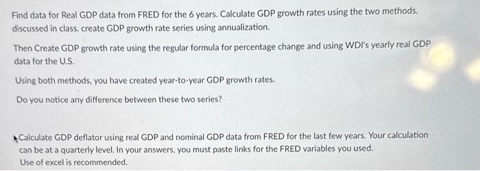 Find data for Real GDP data from FRED for the 6 | Chegg.com