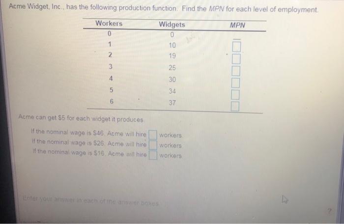 Solved Acme Widget, Inc. has the following production | Chegg.com