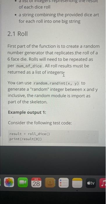 Solved of each dice roll - a string combining the provided | Chegg.com