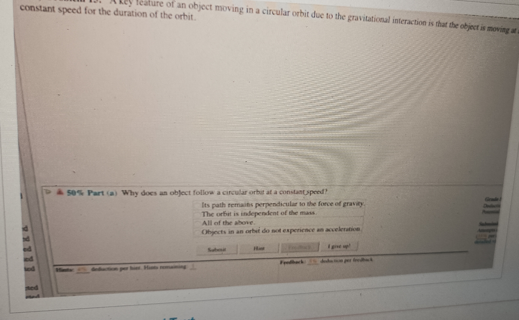 Solved constant speed for the duration of the orbit.D 4 50% | Chegg.com