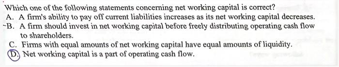 Solved Which one of the following statements concerning net | Chegg.com