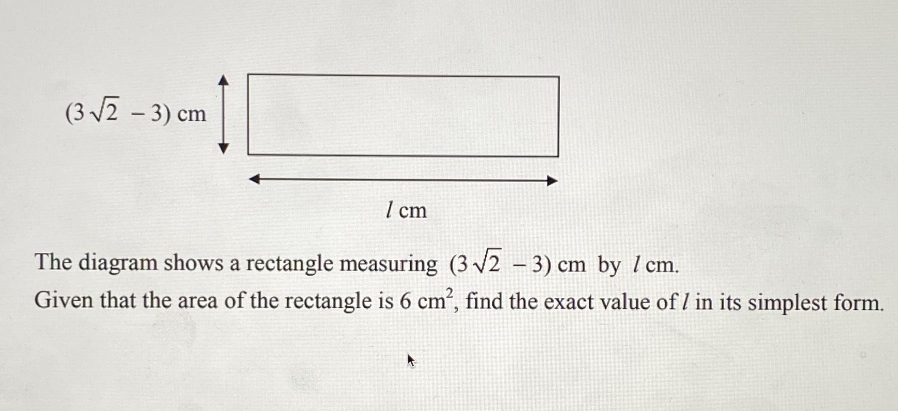Solved (322-3)cmlcmThe diagram shows a rectangle measuring | Chegg.com