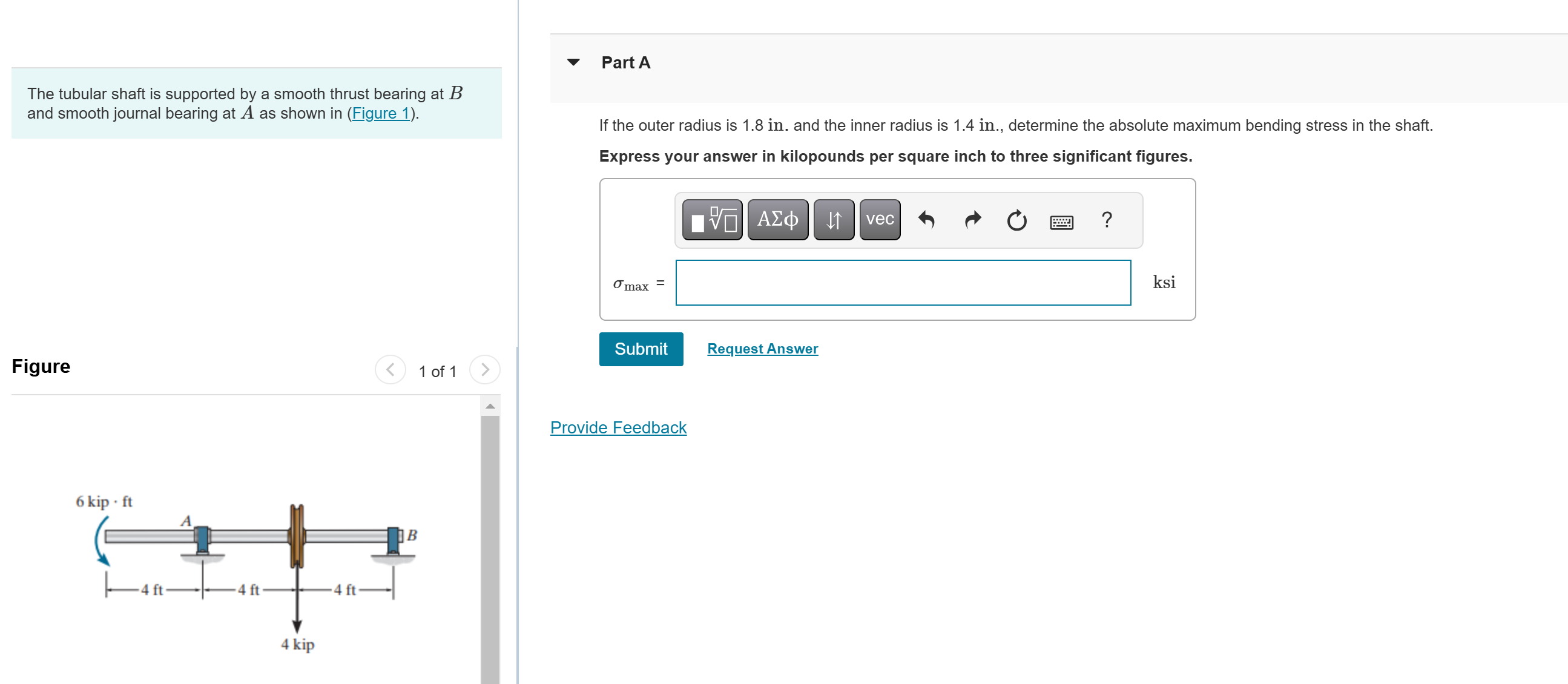 Solved The tubular shaft is supported by a smooth thrust | Chegg.com
