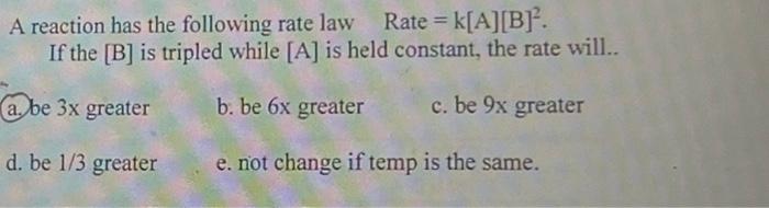 Solved A reaction has the following rate law Rate = | Chegg.com