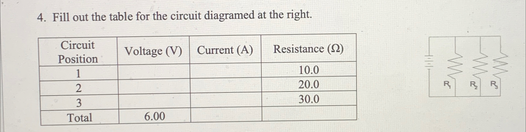 Solved Fill out the table for the circuit diagramed at the | Chegg.com
