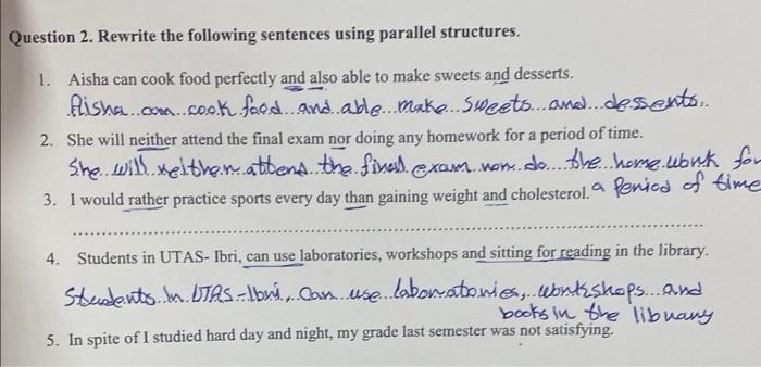 Question 2. Rewrite the following sentences using | Chegg.com