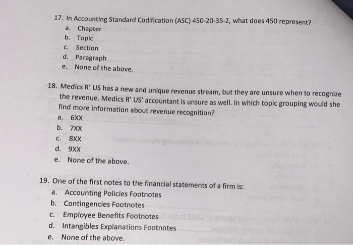 Solved 17. In Accounting Standard Codification (ASC) | Chegg.com