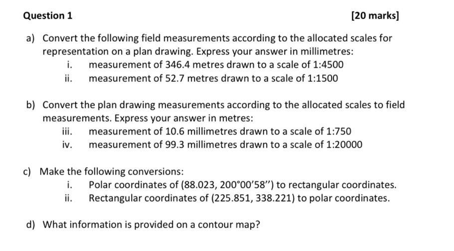 Solved a) Convert the following field measurements according | Chegg.com