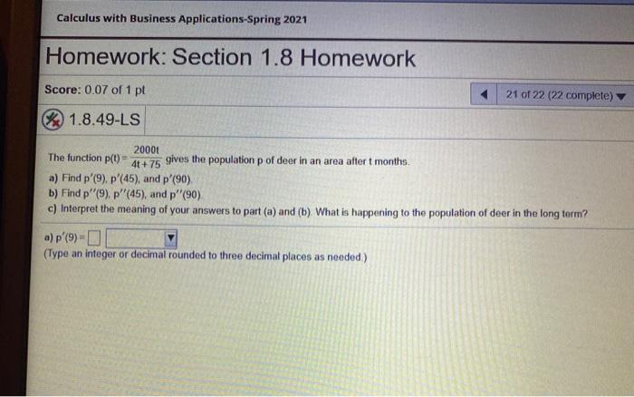 Solved Calculus with Business Applications-Spring 2021 | Chegg.com